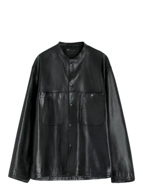 LEMAIRE Snap-closure Patch-pocket Leather Overshirt - Black