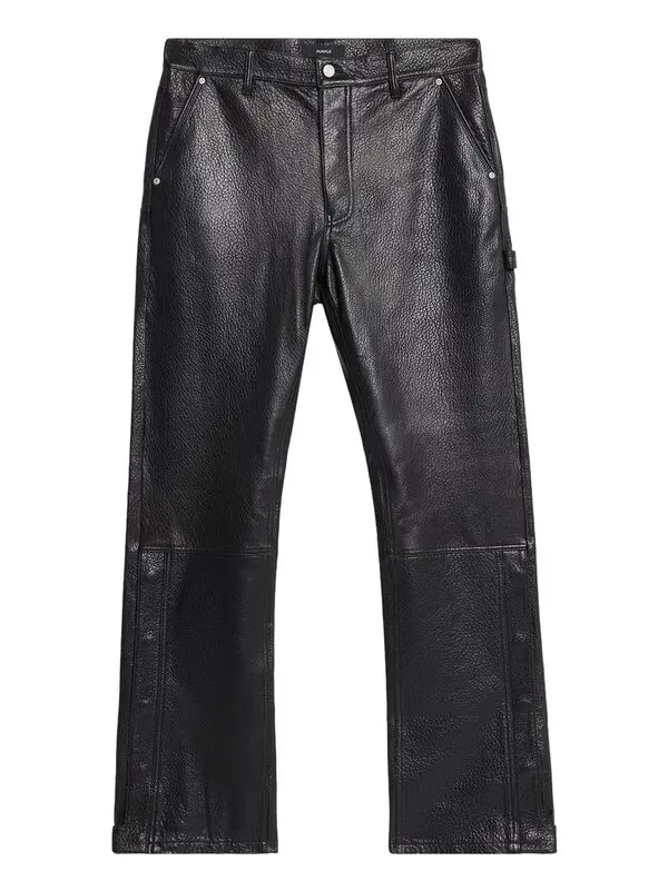 PURPLE BRAND Grained Leather Carpenter Pants - Black