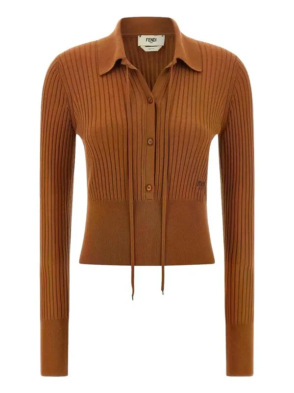 Fendi Ribbed Logo-intarsia Knitwear - Brown