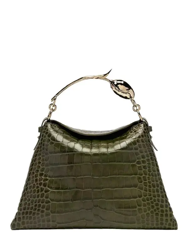 Erdem Rose-embellished Crocodile-effect Shoulder Bag - Green