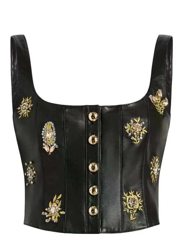 Cinq À Sept Embellished Leather Top - Black
