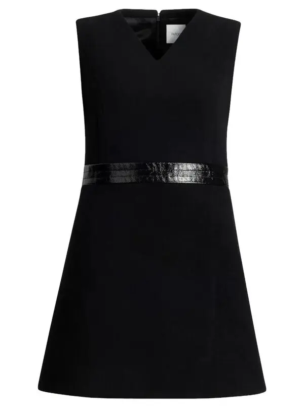 Patou V-neck Wool Mini Dress - Black
