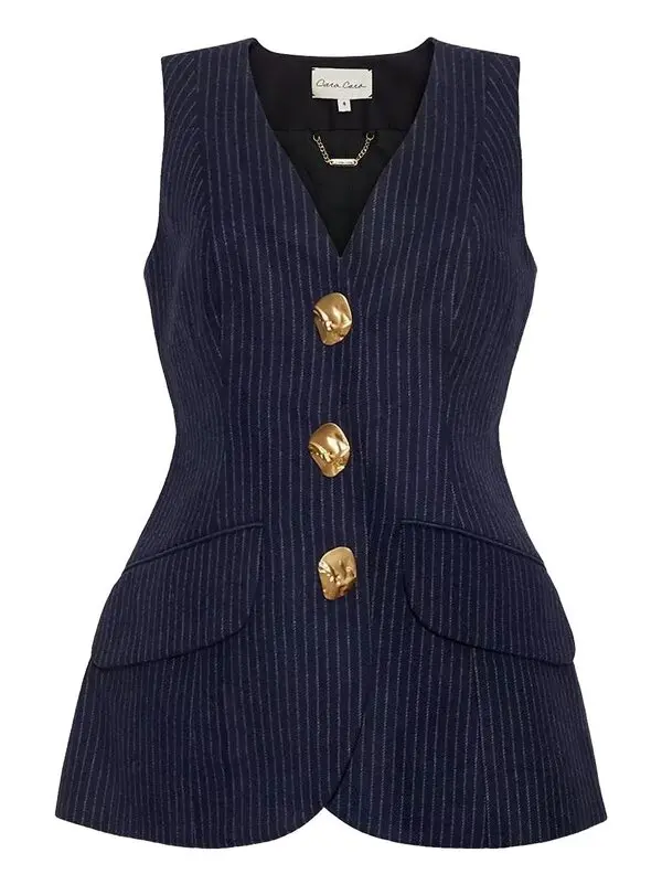 Cara Cara Pinstripe Sleeveless Vest - Blue