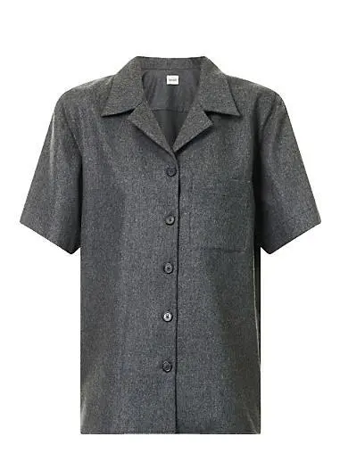 Khaite Camp-collar Stretch-wool And Cashmere Shirt - Storm