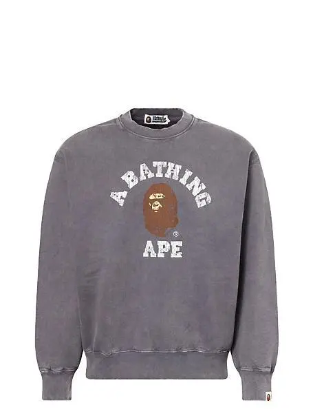 A BATHING APE College Graphic-print Cotton Sweatshirt - Charcoal