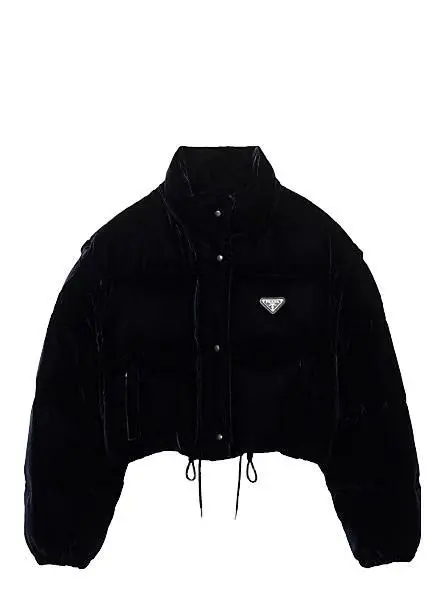 Prada Velvet Down Jacket With Logo - Blue