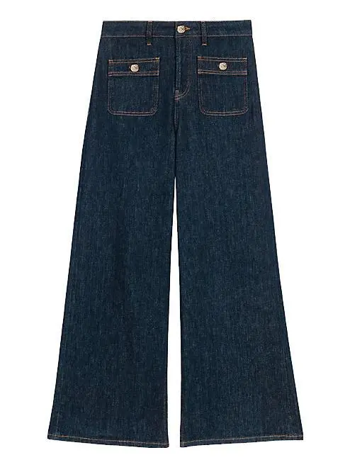 Maje Patch-pocket Straight-leg Stretch-denim Jeans - Navy