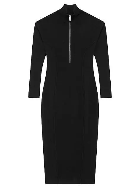 The Kooples Long-sleeved Zip-up Midi Dress - Black