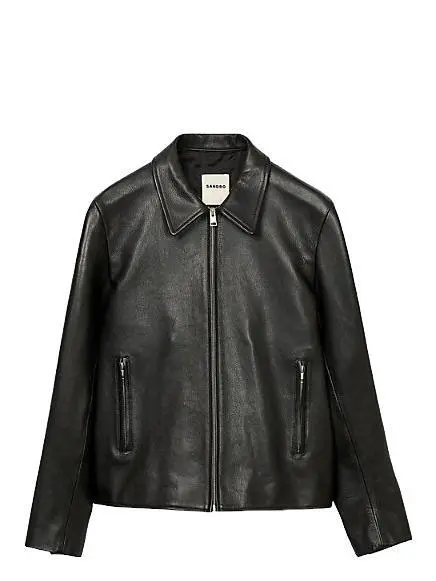 Sandro Side-pocket Zip-up Leather Jacket - Black