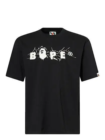 A BATHING APE Wrinkle Logo Graphic-print Cotton T-shirt - Black