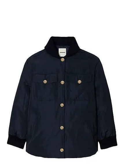 Sandro Quilted Shell Jacket With Contrast Collar - Navy Blue