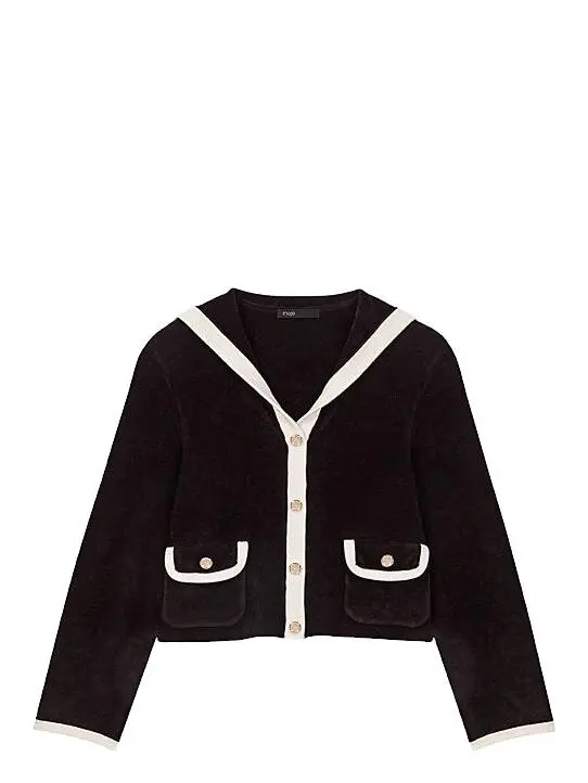Maje Sailor-collar Button-down Stretch-velvet Cardigan - Black