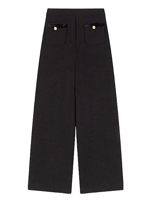 Maje Velvet-stripe Wide-leg Tweed Trousers - Black