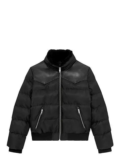 The Kooples Shearling-collar Padded Shell Jacket - Black