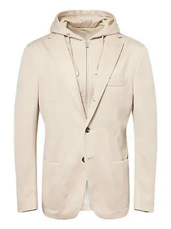 Eleventy Hooded Single-breasted Silk-blend Blazer - Camel