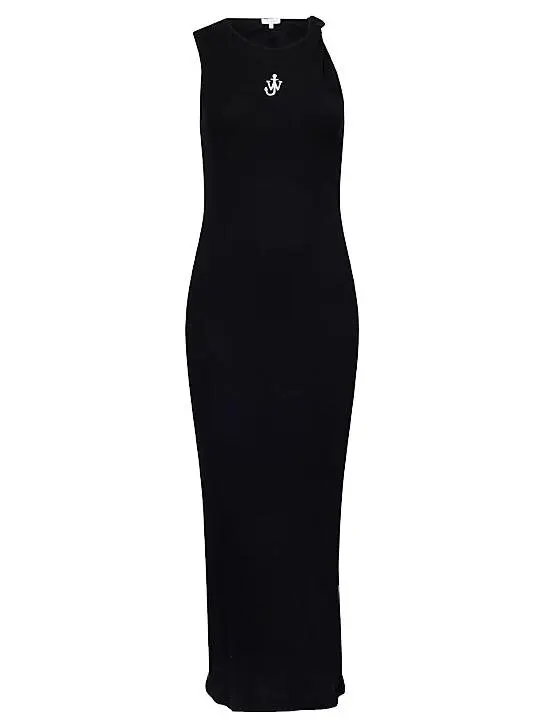 JW Anderson Anchor Embroidery Twisted-strap Cotton-jersey Midi Dress - Black