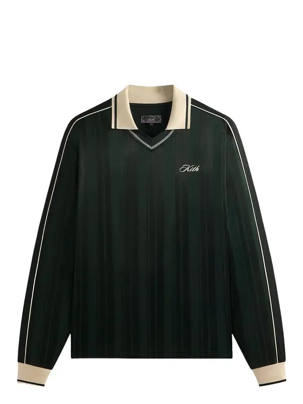 Kith Pinstripe Tricot Panelled Long-sleeve Tap In Polo - Green