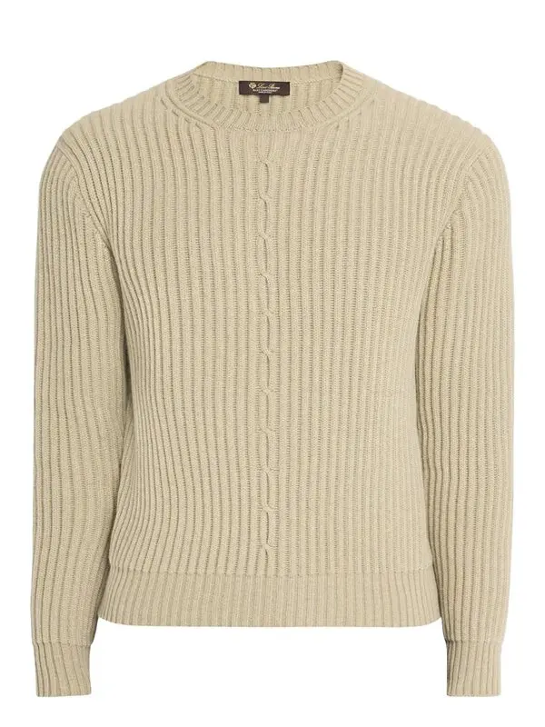 Loro Piana Plane Tree Baby Cashmere Cable Crewneck Sweater - Dkgrn