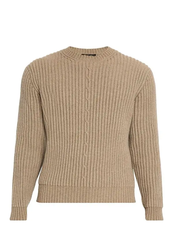 Loro Piana Plane Tree Baby Cashmere Cable Crewneck Sweater - Frozen Blade Gr