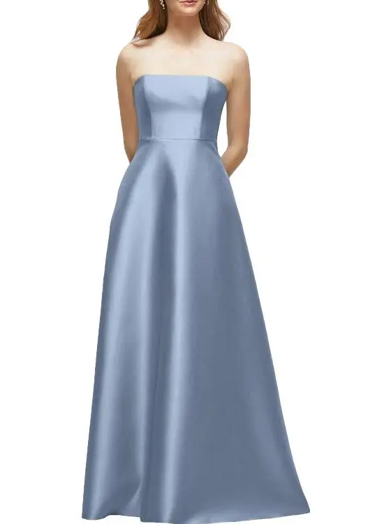 Alfred Sung Strapless Satin Twill Gown - Cloudy