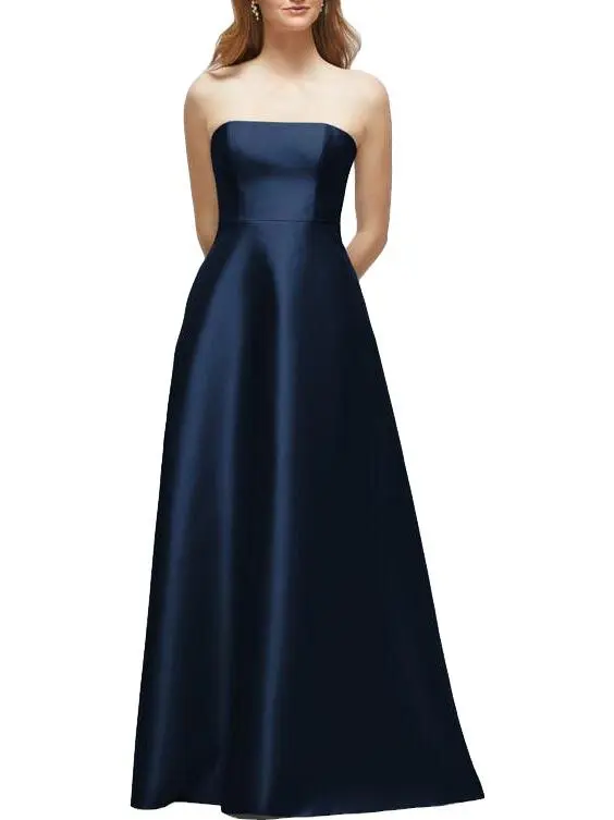 Alfred Sung Strapless Satin Twill Gown - Midnight