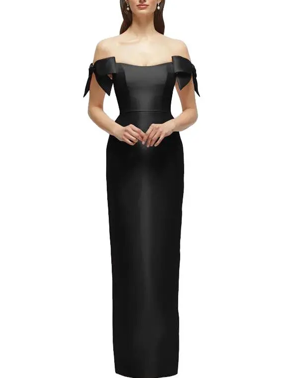 Alfred Sung Off The Shoulder Satin Column Gown - Black