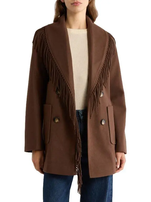 Sam Edelman Fringe Shawl Collar Coat - Chocolate