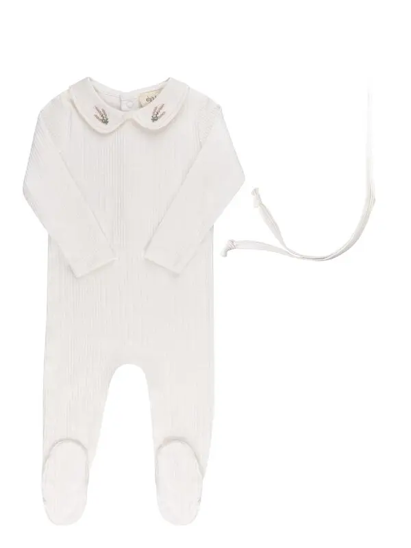 ELY'S & CO. Organic Cotton Footie And Bonnet Set - Ivory Heather