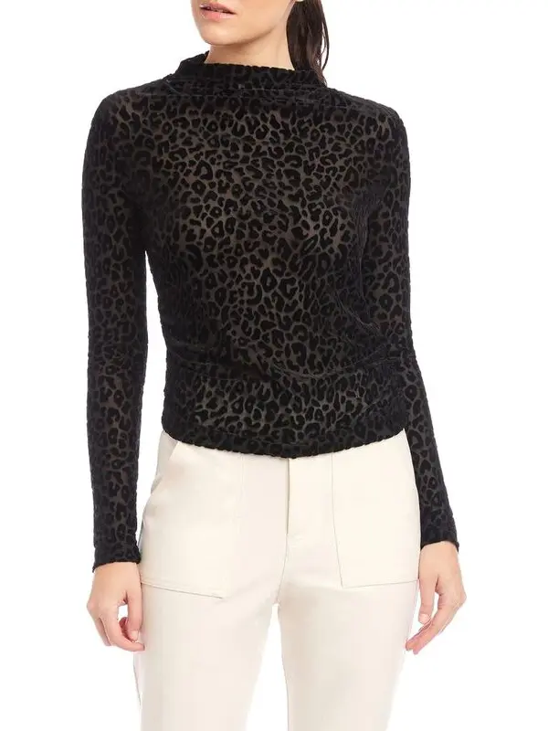Fifteen Twenty Mock Neck Burnout Top - Leopard