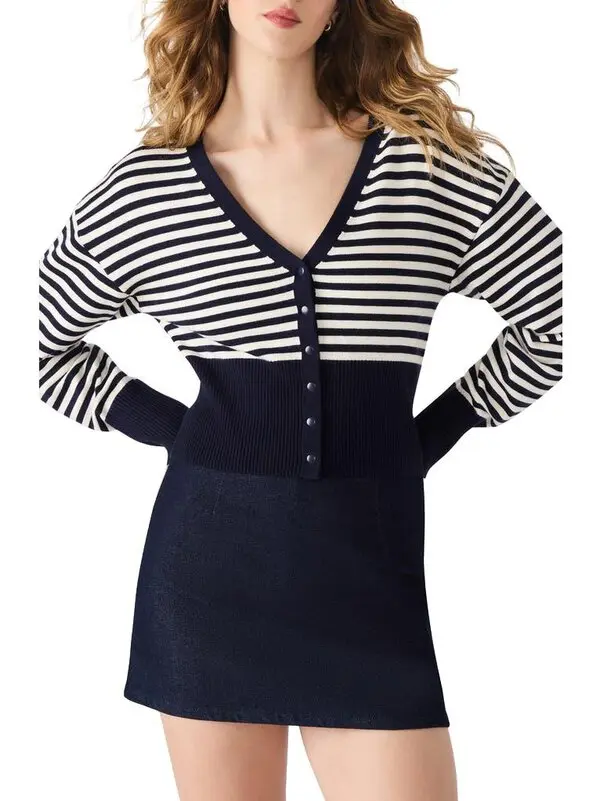 Steve Madden Lauryn Stripe Crop Cardigan - Midnight