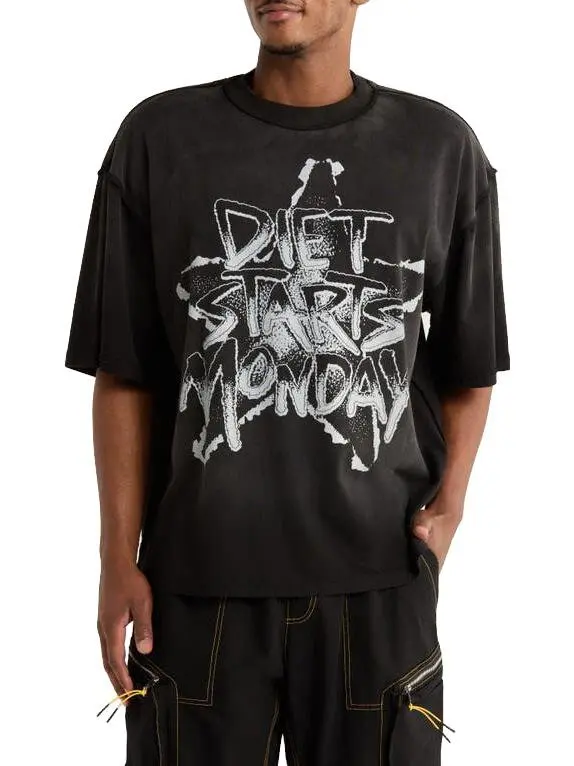 DIET STARTS MONDAY Fading Star Cotton Graphic T-shirt - Vintage Black/white