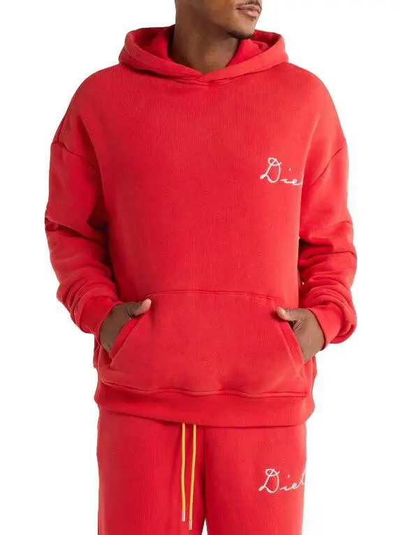 DIET STARTS MONDAY Chainstitch Cotton Hoodie - Red
