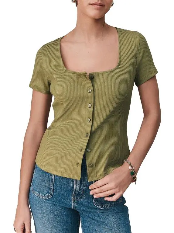 NEXT Ribbed Button-up Top - Green