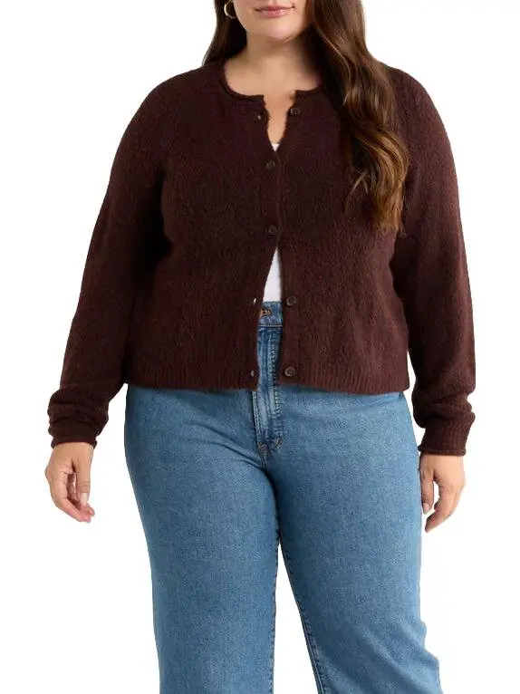 Treasure & Bond Crewneck Button Cardigan - Burgundy Fudge