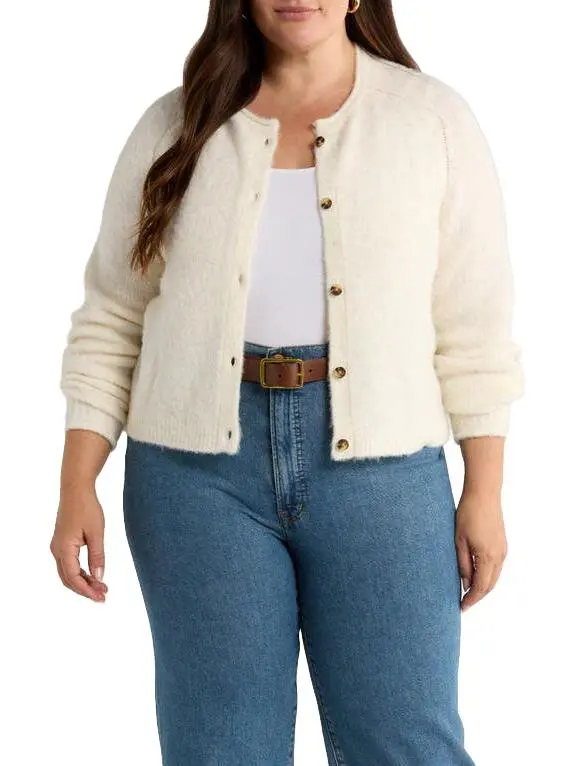 Treasure & Bond Crewneck Button Cardigan - Ivory Dove