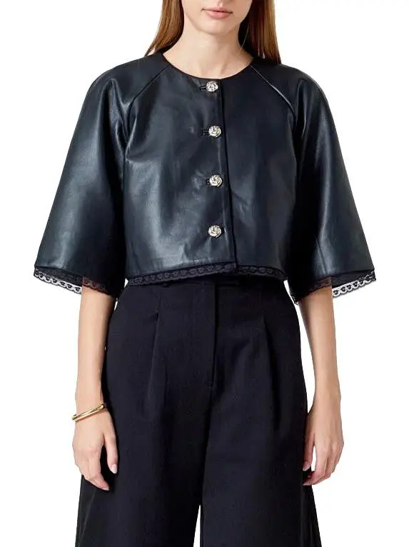 Endless Rose Faux Leather Cropped Jacket - Black