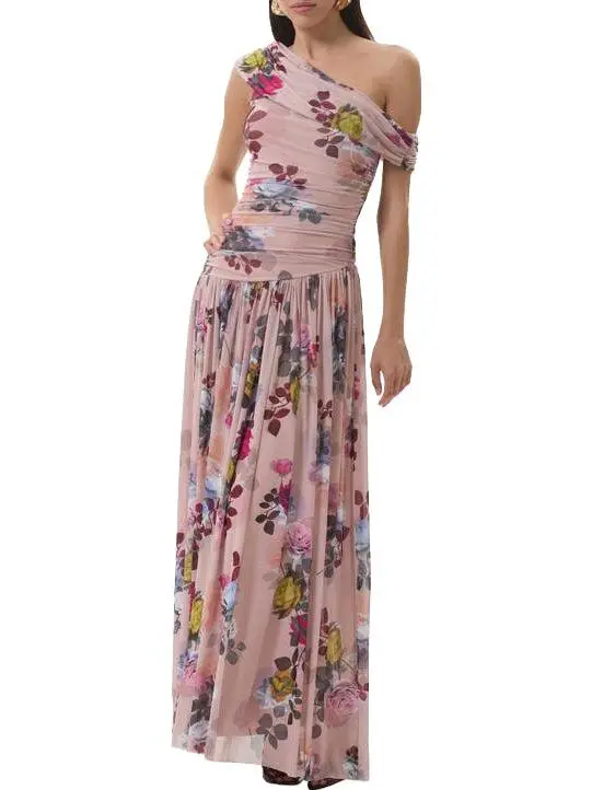 AFRM Marietta Asymmetric Floral Print Dress - Photo Rose