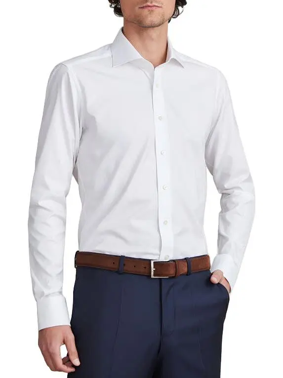 EMANUEL BERG Modern Fit Solid Natural Stretch Yoga Twill Dress Shirt - White