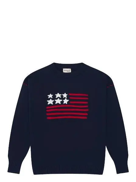 ELLSWORTH + IVEY Riley American Flag Crewneck Sweater - Navy