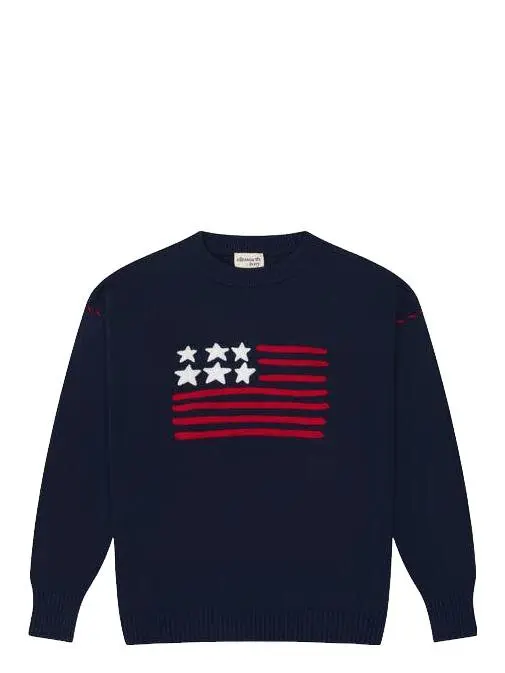 ELLSWORTH + IVEY Riley American Flag Crewneck Sweater - Navy