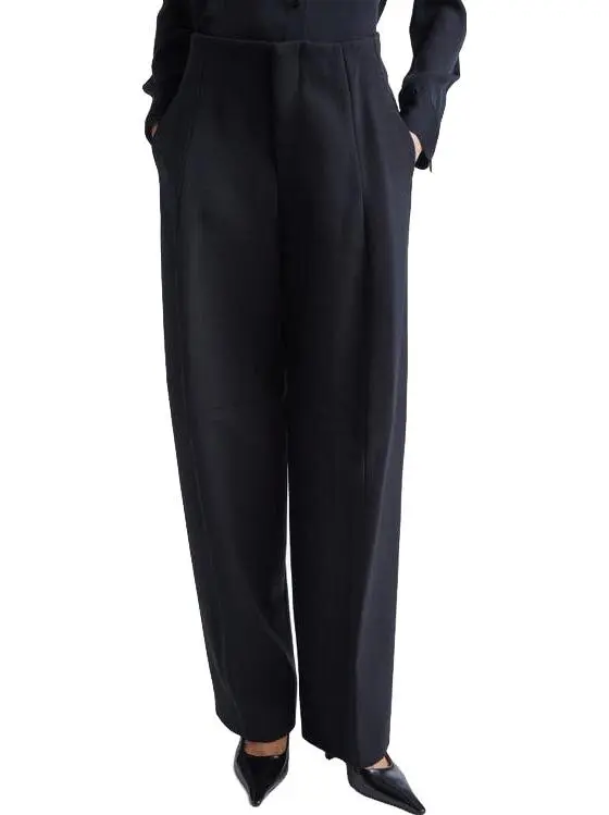 Victoria Beckham Sculptural Leg Virgin Wool Trousers - Black