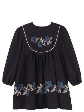 ELY'S & CO. Stitch Embroidered Wool Dress - Navy
