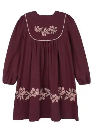 ELY'S & CO. Stitch Embroidered Wool Dress - Wine