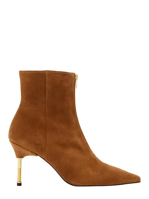 ALLSAINTS Natasha Pointed Zip Up Suede Ankle Boots - Brown