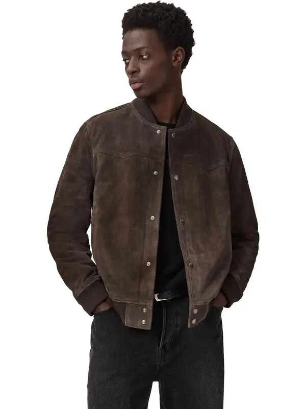ALLSAINTS Stafford Leather Bomber Jacket - Brown