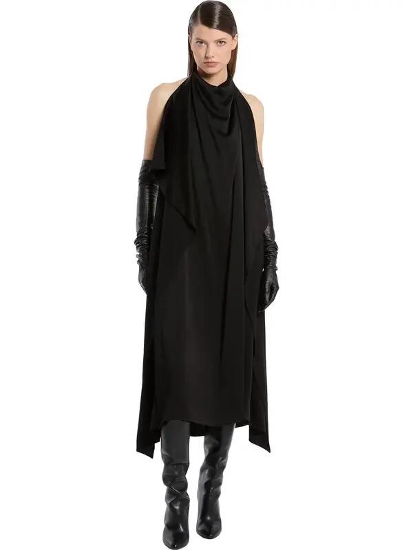 Michael Kors Charmeuse Scarf Halter Dress - Black