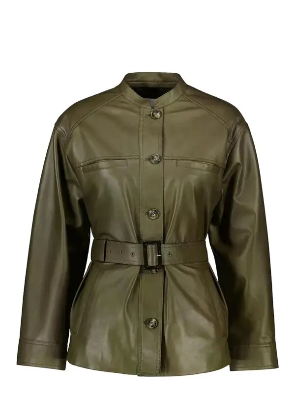 YVES SALOMON Leather Belted Jacket - Green