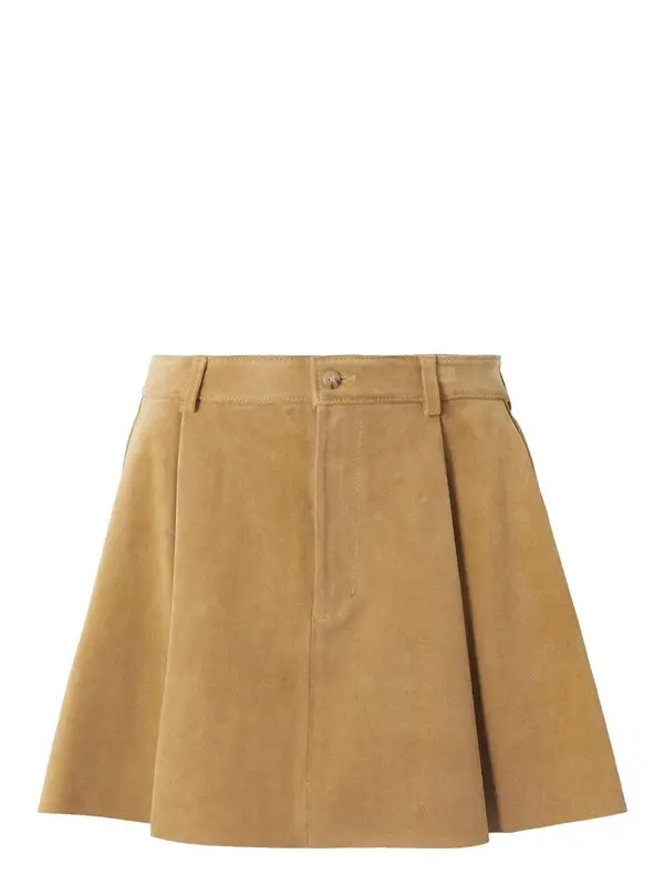 Polo Ralph Lauren Pleated Suede Mini Skirt - Brown