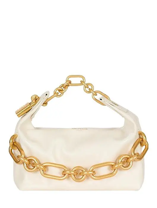 Balmain Mini Sync Bag In Calfskin Leather - White