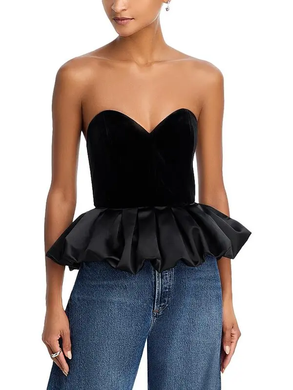 Aqua Strapless Velvet Top - Black